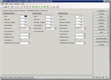 Sales and purchase prices in relation to the item price setup in ...