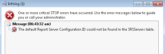 Opening a Report on AX 2012 raises infolog error: The default Report Server Configuration ID ...
