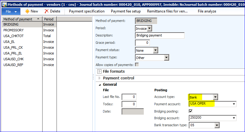 Error 'The value in field offset account is not valid' creating bridged ...