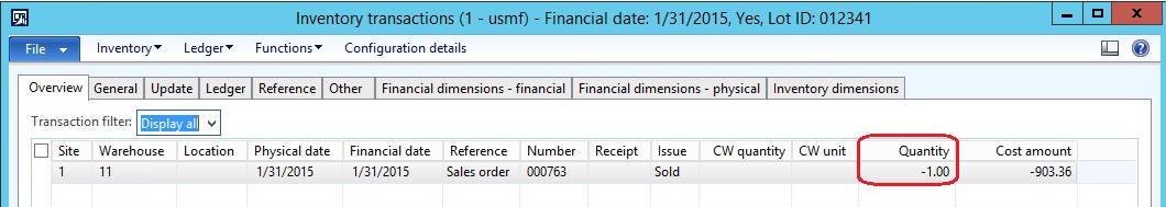 Quantities of sales order and inventory transaction - Microsoft ...