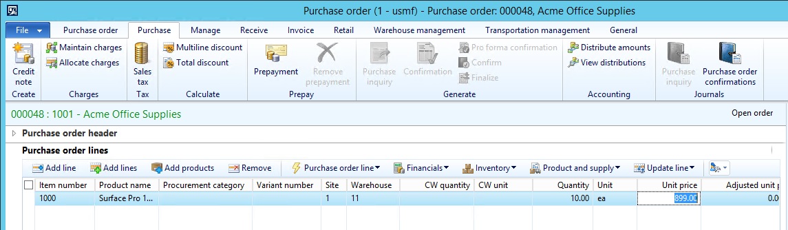 Quantities in purchase order and inventory transaction - Microsoft ...
