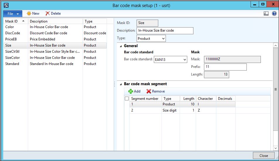 AX for Retail: Size Barcode setup and creation with number sequence ...