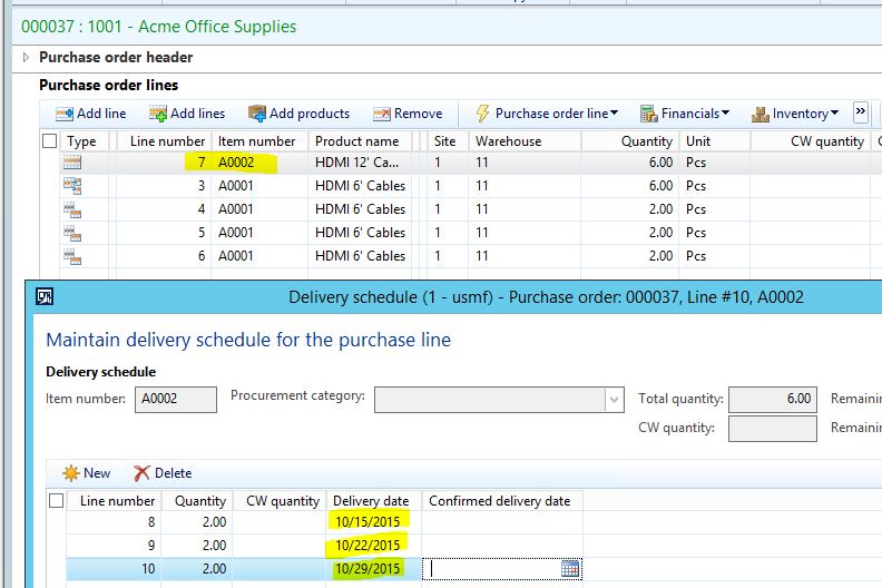 Error when modifying existing Purchase order Delivery schedules - "Line ...