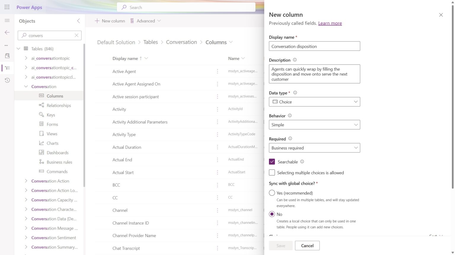 Customize the conversation table for your business needs - Microsoft ...