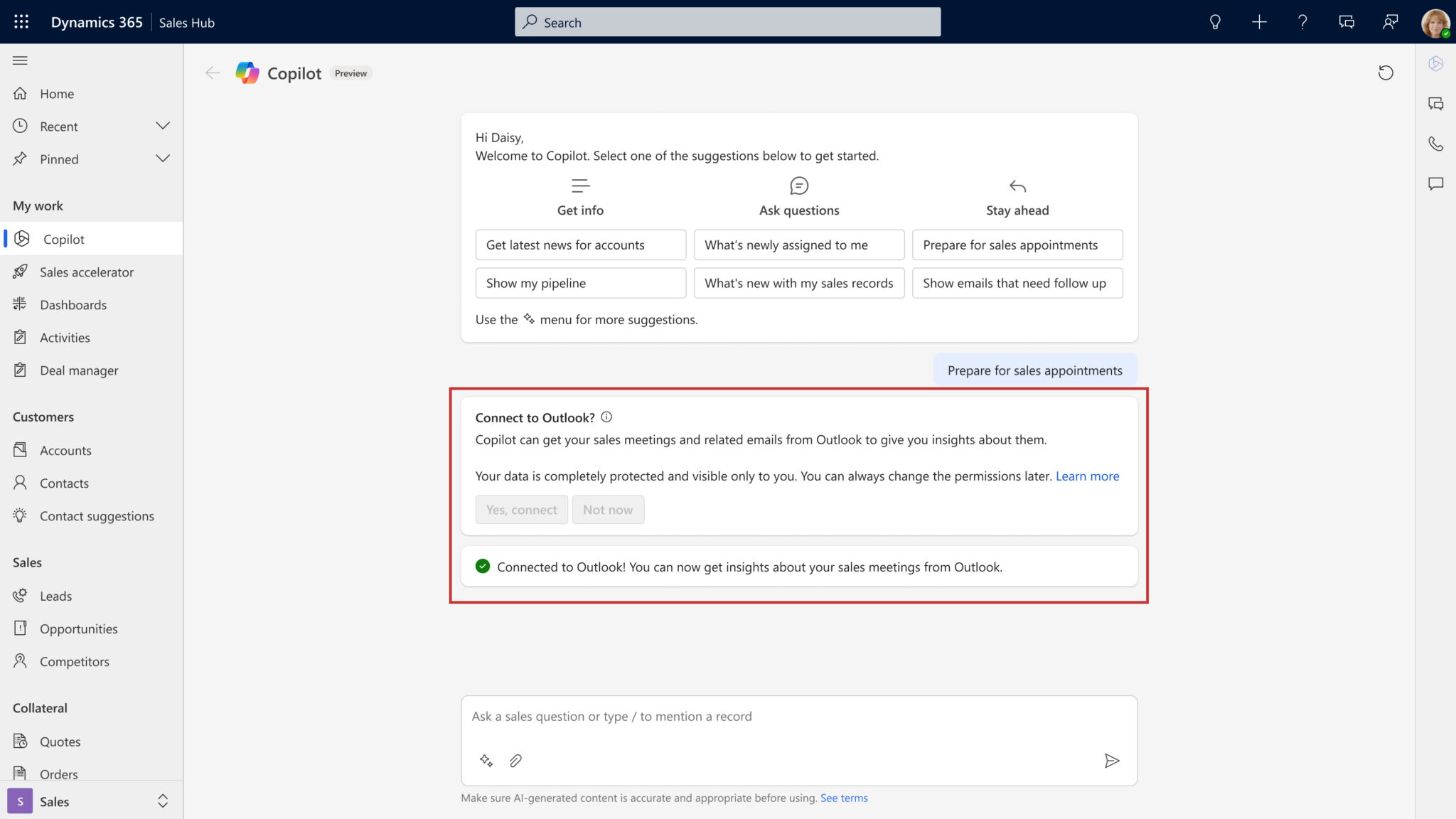 Leveraging Copilot in Dynamics 365 Sales to prepare for sales meeting ...