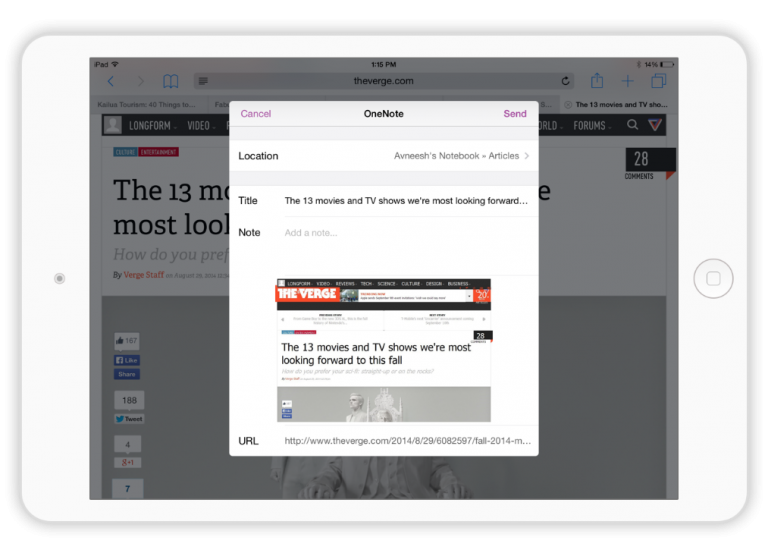 OneNote announces the Share extension for iOS 8 | Microsoft 365 Blog