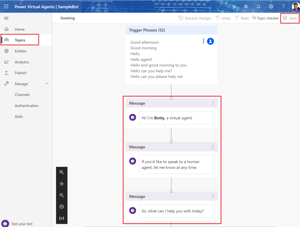 Make your Power Virtual Agents bot start the conversation using a custom canvas | Microsoft ...