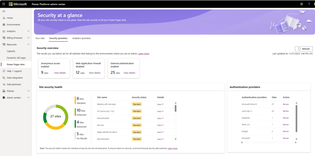 Power Pages Security and Analytics dashboards for admins (Preview ...