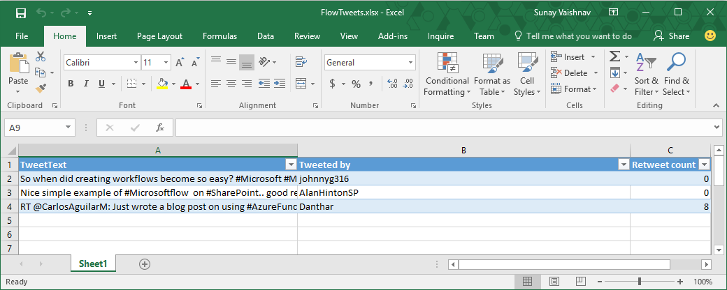Flow of the Week: Save tweets to Excel for data analysis - Microsoft ...